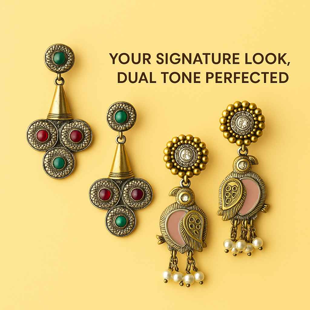 Shop Elegant Fusion of Gold Toned & Silver Plated Dual Tone Jewellery ...